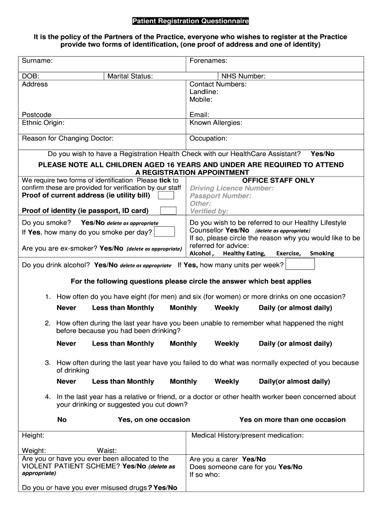 Fillable Online oultonmedicalcentre co Yes/No 1 23 Yes/No delete as ...