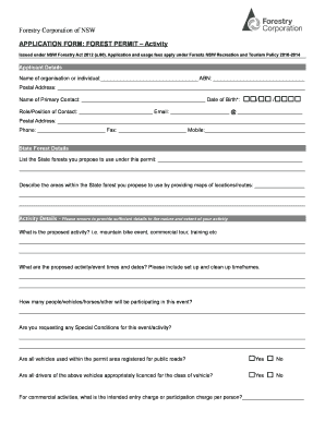 Fillable Online APPLICATION FORM: FOREST PERMIT Activity Fax Email ...