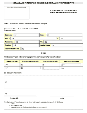Fillable Online ISTANZA DI RIMBORSO SOMME INDEBITAMENTE PERCEPITE Fax ...