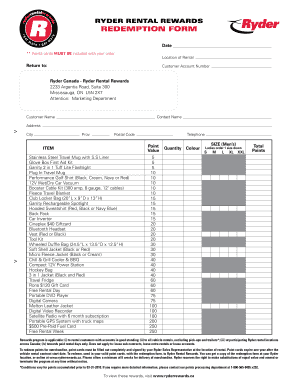 Fillable Online ryderrewards Ryder rental rewards redemption form ...