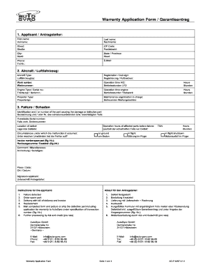 Fillable Online Warranty Application Form / Garantieantrag Warranty ...