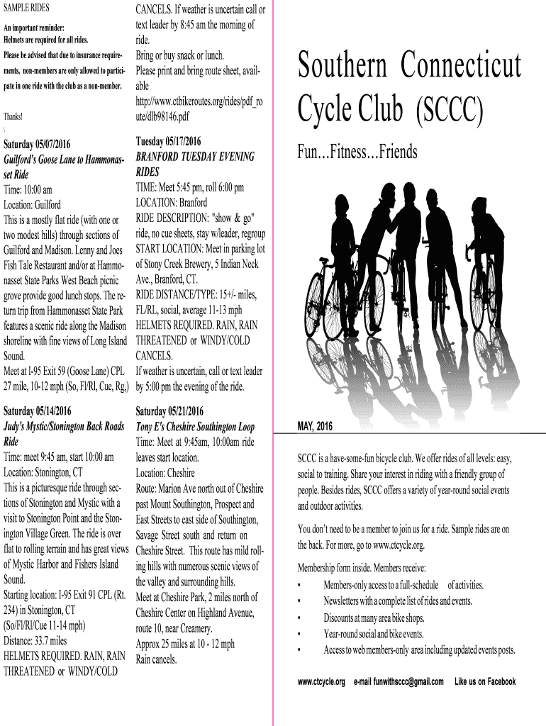 Fillable Online ctcycle SAMPLE RIDES An important reminder: Helmets are ...