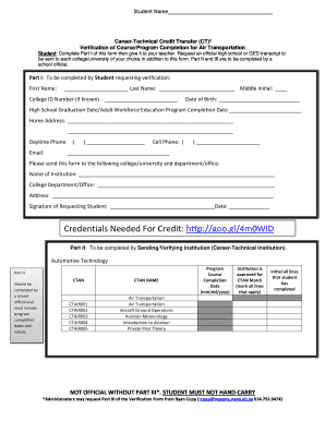 Fillable Online ohiohighered Verification Form-Air Transportation-Front ...
