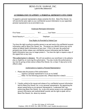 Fillable Online AUTHORIZATION TO APPOINT A PERSONAL REPRESENTATIVE FORM ...