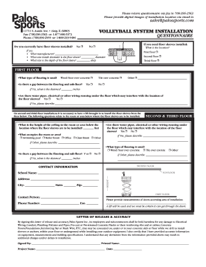 Fillable Online VOLLEYBALL SYSTEM INSTALLATION QUESTIONNAIRE Fax Email ...