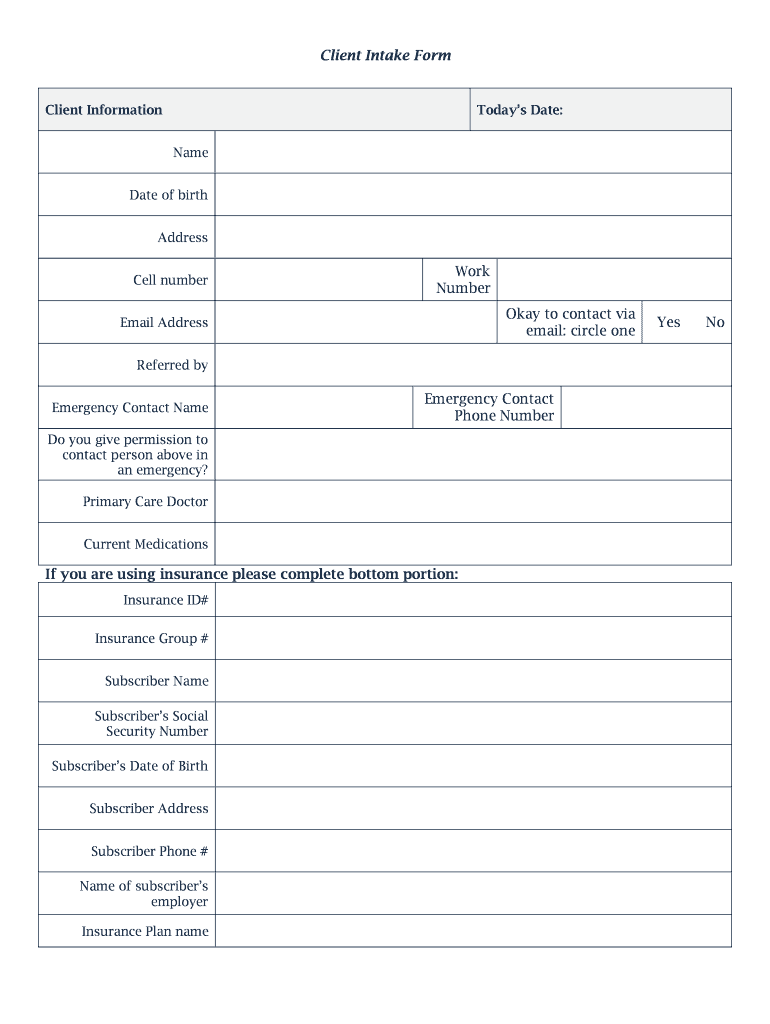 Fillable Online Client Intake Form Client Information Todays Date: Name ...