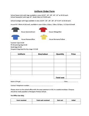 Fillable Online westgateprimary Uniform Order Form - Westgate Primary School - westgateprimary ...