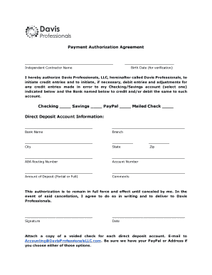 Fillable Online Payment Authorization Agreement Checking Savings PayPal ...