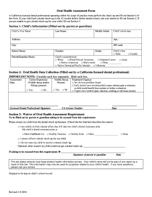 Fillable Online Oral Health Assessment Form A California licensed ...