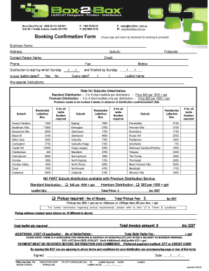 Fillable Online Booking Confirmation Form 2007 - Box-2-Box Fax Email ...