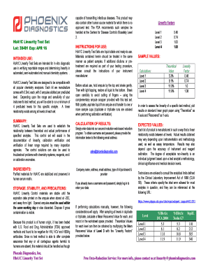 Fillable Online HbA1C Linearity Test Set Lot: 30401 Exp: APR 16 ... Fax ...