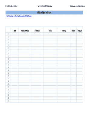 Fillable Online Free Visitor Sign In Sheet Fax Email Print - pdfFiller
