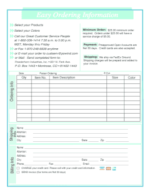 Fillable Online Easy Ordering Information Name: Attention Fax Email ...
