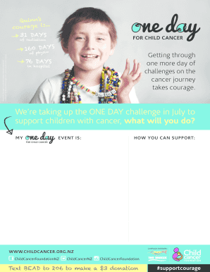 Fillable Online childcancer org Were taking up the ONE DAY challenge in ...