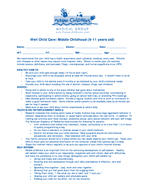 Fillable Online Well Child Care: Middle Childhood (9-11 years old) Fax ...