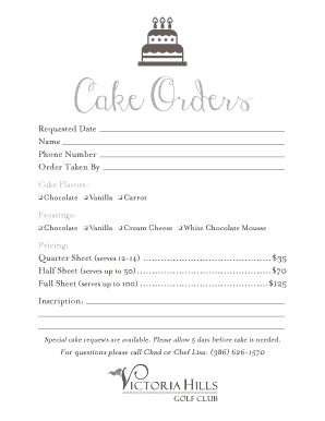 Fillable Online Cake Orders Fax Email Print - pdfFiller