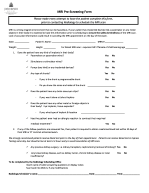 Fillable Online hopkinsmedicine MRI Pre-Screening Form ...