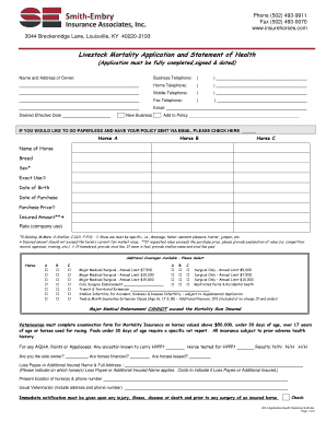 Fillable Online Livestock Mortality Application and Statement of Health ...