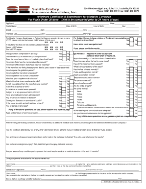 Fillable Online Veterinary Certificate of Examination for Mortality ...