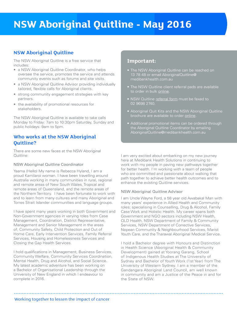 Fillable Online NSW Aboriginal Quitline Fax Email Print - pdfFiller