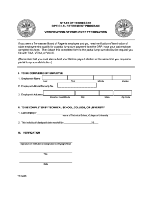 Fillable Online Verification of Termination. Optional Retirement Plan ...