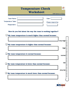 Fillable Online Temperature Check Worksheet - Options For Change Fax ...