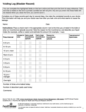Fillable Online Voiding Log (Bladder Record) - Healthwise Fax Email ...