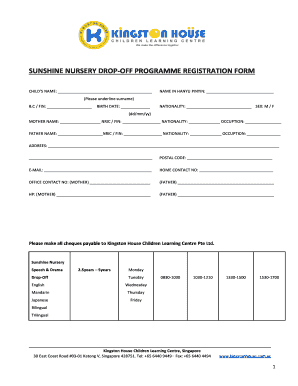 Fillable Online SUNSHINE NURSERY DROP-OFF PROGRAMME REGISTRATION FORM ...