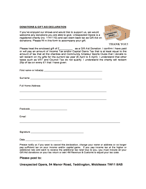 Fillable Online unexpectedopera co DONATIONS & GIFT AID DECLARATION ...