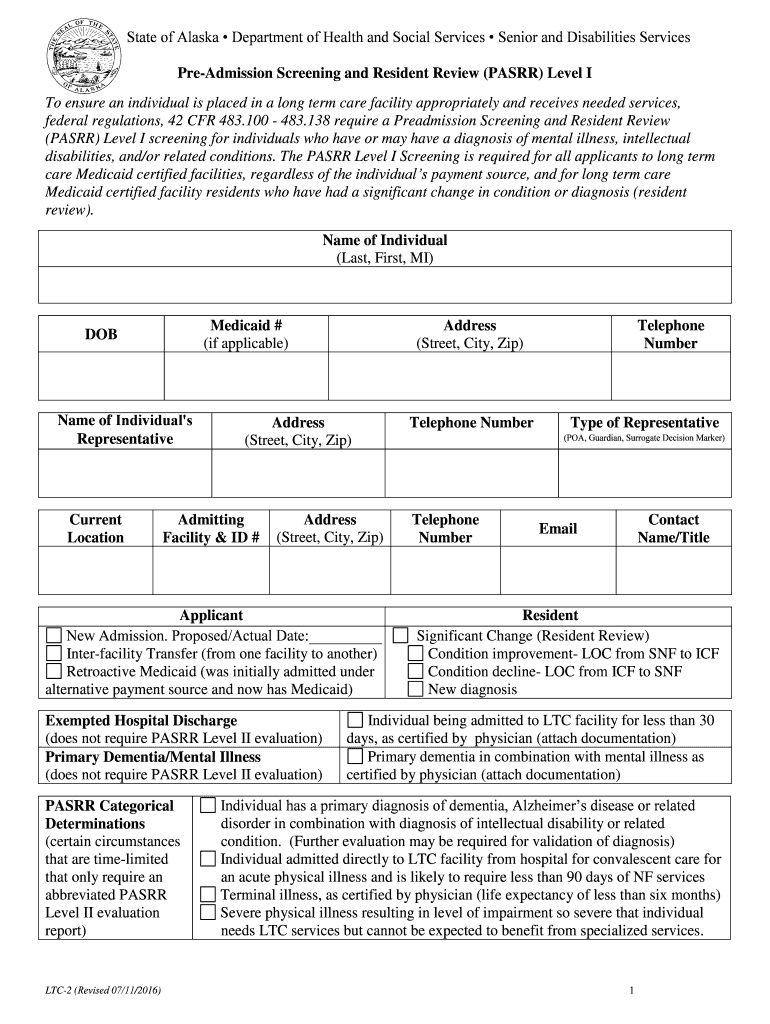 Fillable Online dhss alaska Pre-Admission Screening and Resident Review ...
