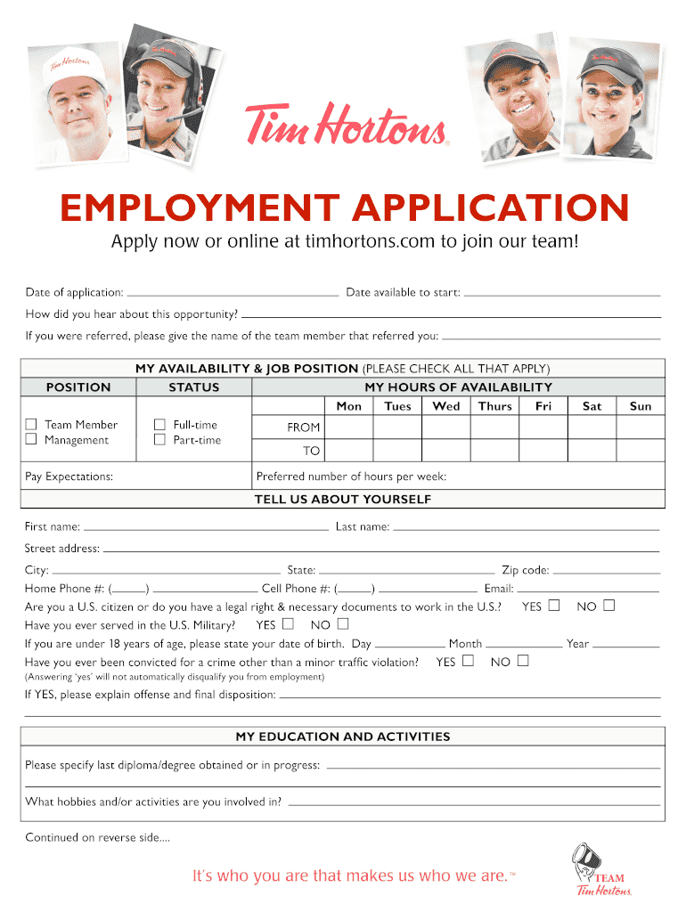 Fillable Online Recruit Application US v3 - Tim Hortons Fax Email Print - pdfFiller