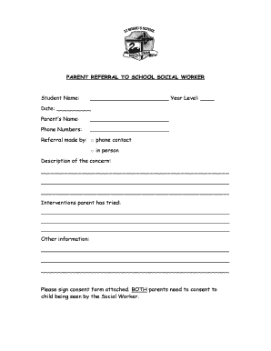 Fillable Online stbrigidsms wa edu PARENT REFERRAL TO SCHOOL SOCIAL ...