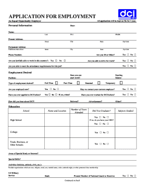 Fillable Online APPLICATION FOR EMPLOYMENT - DCI, Inc. Fax Email Print ...