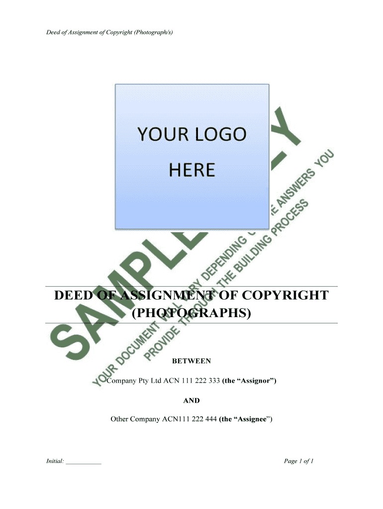 Fillable Online DEED OF ASSIGNMENT OF COPYRIGHT (PHOTOGRAPHS) Fax Email ...