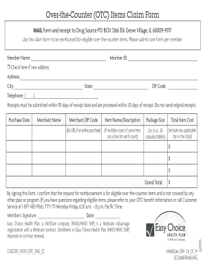Fillable Online Over-the-Counter (OTC) Items Claim Form Fax Email Print ...