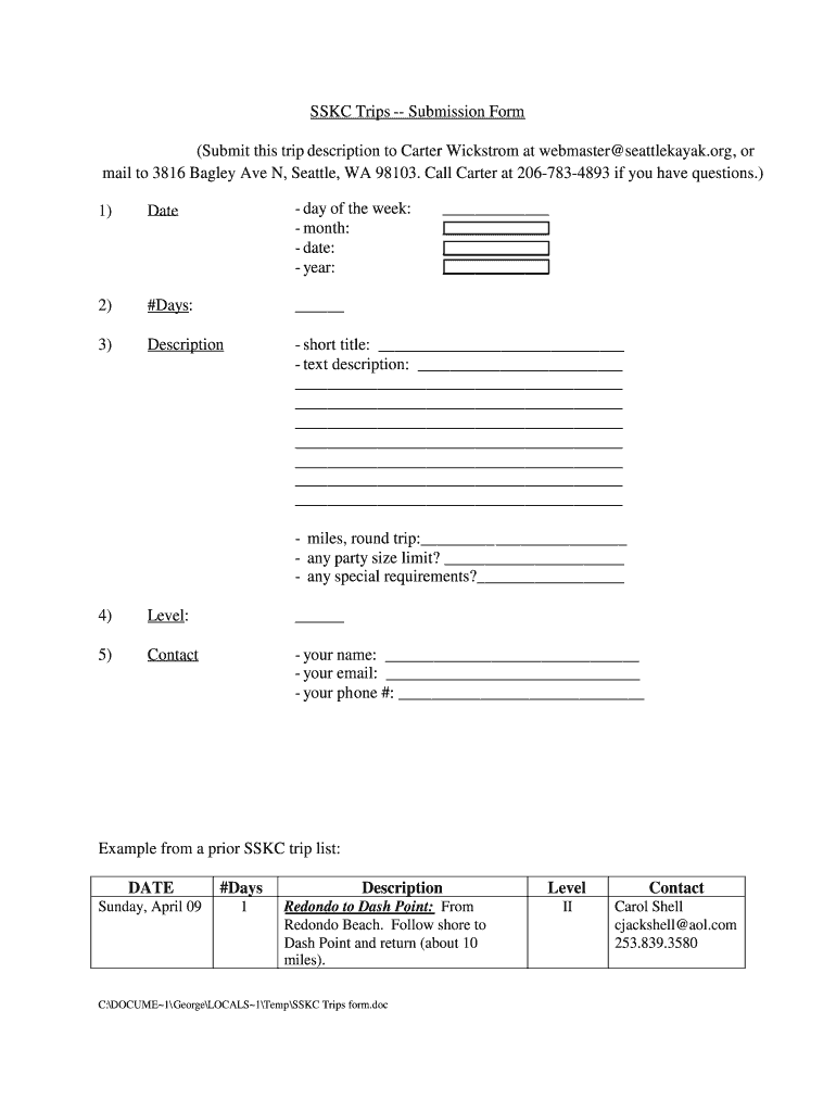 Fillable Online seattlekayak SSKC Trips form - Seattle Sea Kayak Club ...
