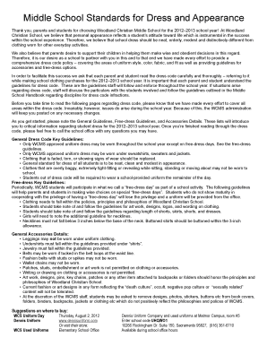 Fillable Online 2012-2013 Middle School Dress Code-1 - Woodland Christian School Fax Email Print ...