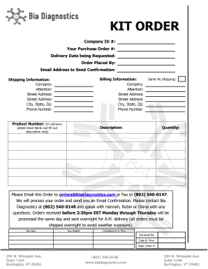 Fillable Online BLANK -- Order Form 2 - biadiagnostics.com Fax Email ...