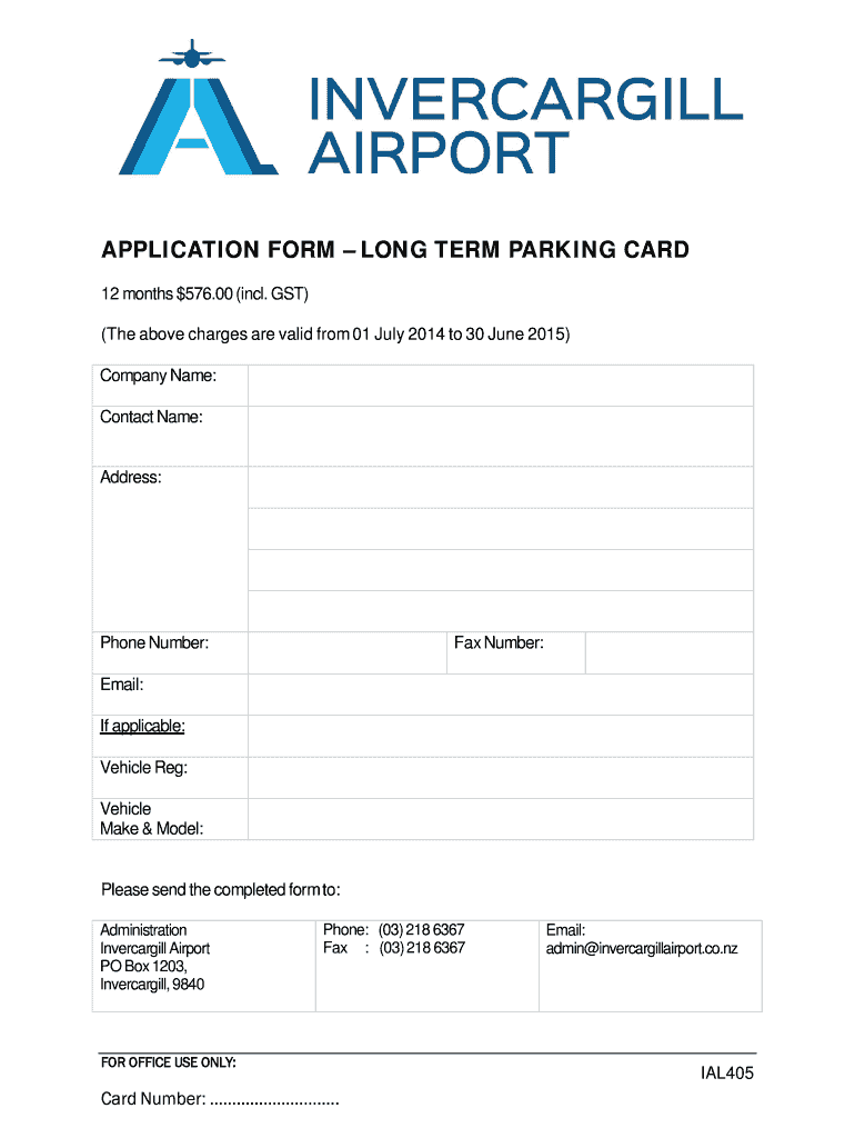 Fillable Online invercargillairport co APPLICATION FORM LONG TERM ...