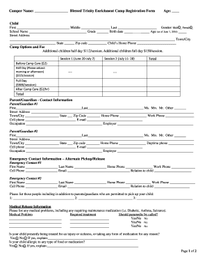 Fillable Online btcatholic Day Camp Registration Form - Blessed Trinity ...
