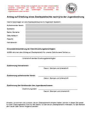 Fillable Online kfv-ostholstein Antrag auf Erteilung eines Zweitspielrechts nach 4a der ... Fax ...