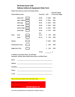 Fillable Online Elk Grove Soccer Club Referee Uniform & Equipment Order ...