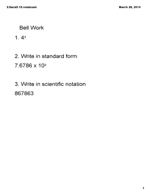 Fillable Online Bell Work 1. 43 2. Write in standard form 7.6786 x 102 ...