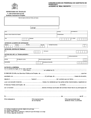 Fillable Online comunicaci n de pr rroga de contrato de trabajo(1) acogido al real decreto Fax ...