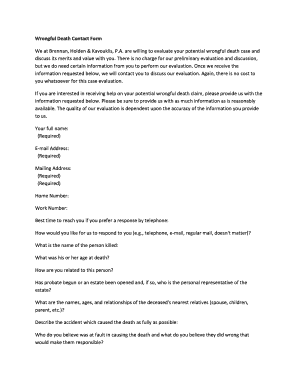 Fillable Online Wrongful Death Contact Form - fightinginjustice.com Fax ...