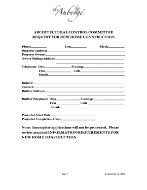 Fillable Online theauberge ARCHITECTURAL CONTROL COMMITTEE REQUEST FOR ...