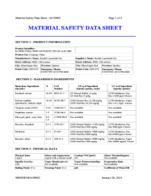 Fillable Online MATERIAL SAFETY DATA SHEET - PARA Paints Fax Email ...