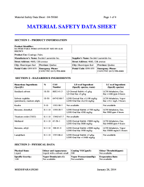 Fillable Online Material Safety Data Sheet : 0459260 Page 1 of 4 MATERIAL SAFETY DATA SHEET ...