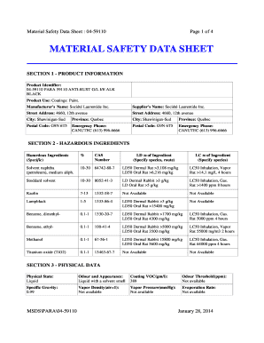 Fillable Online Material Safety Data Sheet : 0459110 Page 1 of 4 MATERIAL SAFETY DATA SHEET ...
