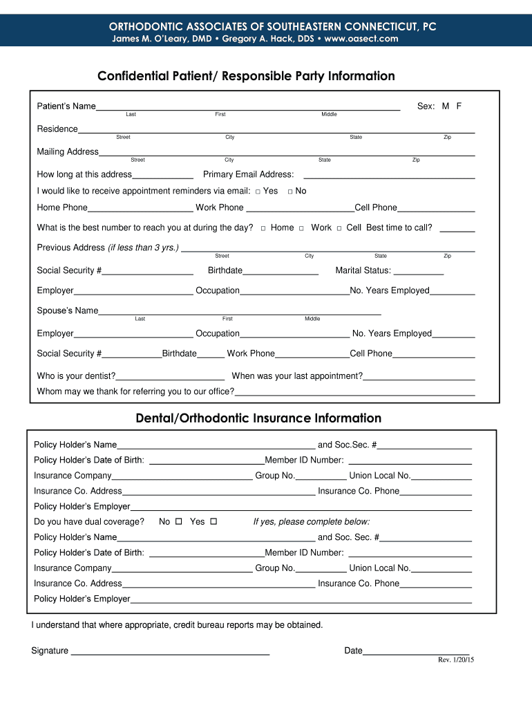 Fillable Online Confidential Patient/ Responsible Party Information Fax ...